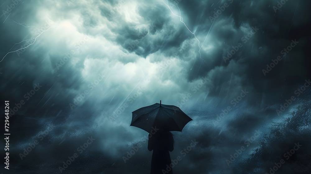 Embracing Emotional Storms: Person Holding Umbrella in Ultra-Realistic ...