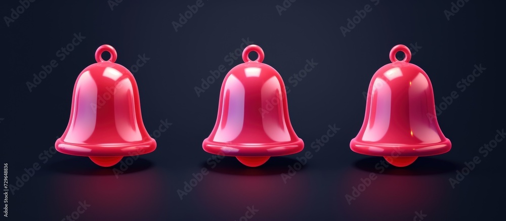 3d render pink bells icon with new message symbol web chat in cartoon ...