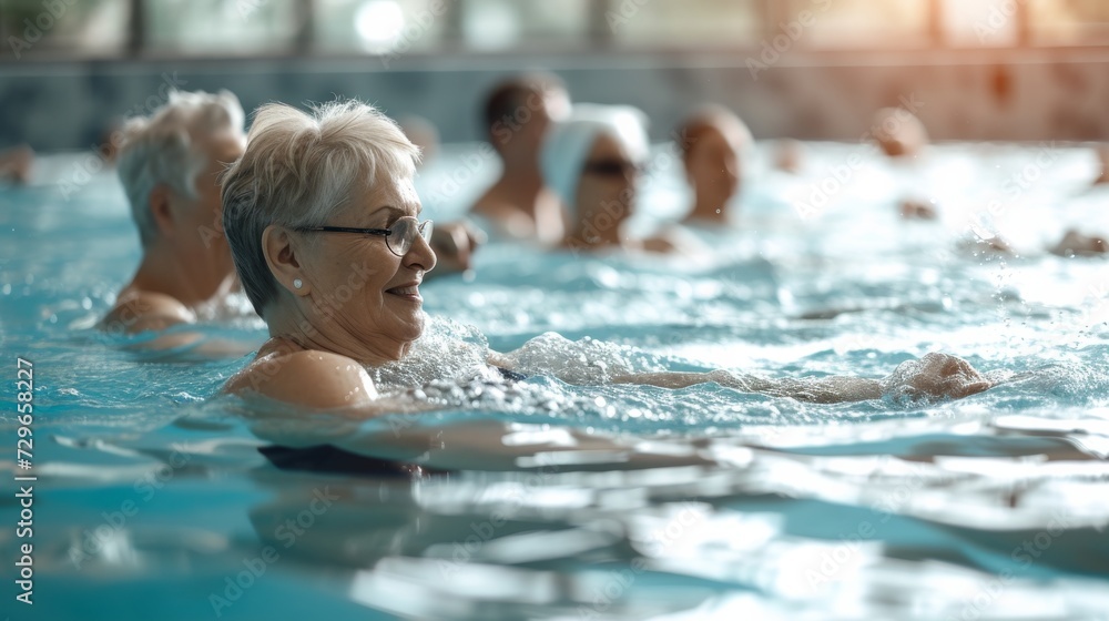 Vibrant human faces emerge from the sparkling water of an outdoor ...