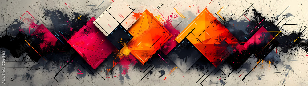 Ultra-wide backdrop, a breathtaking display of dynamic geometric modern ...