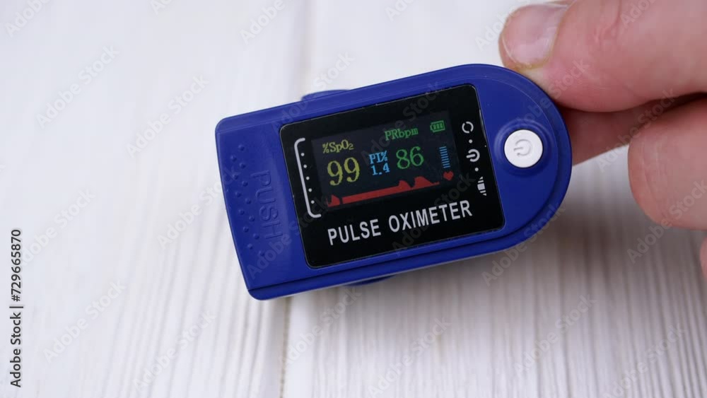 Woman Hands Measure Pulse and Oxygen Saturation Using a Pulse Oximeter ...