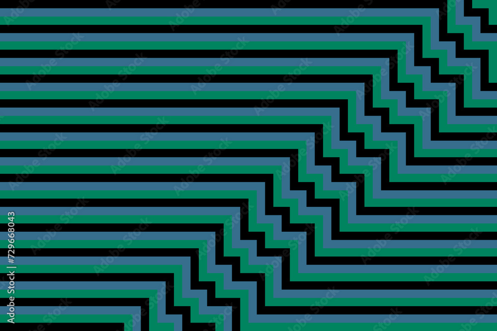 Pattern with blue, green, and black lines that bend at right angles ...