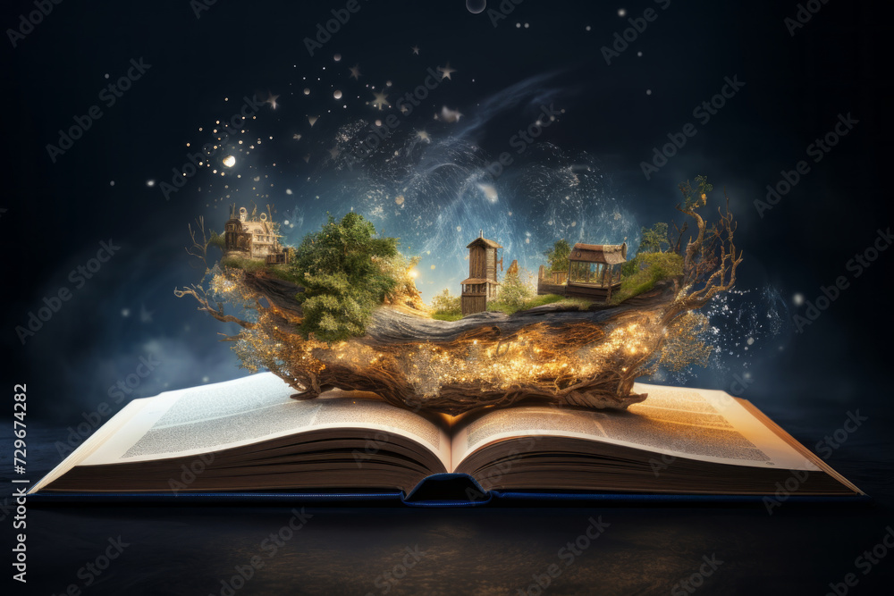 An old book from which emerges a mysterious, magical story, a fairy ...