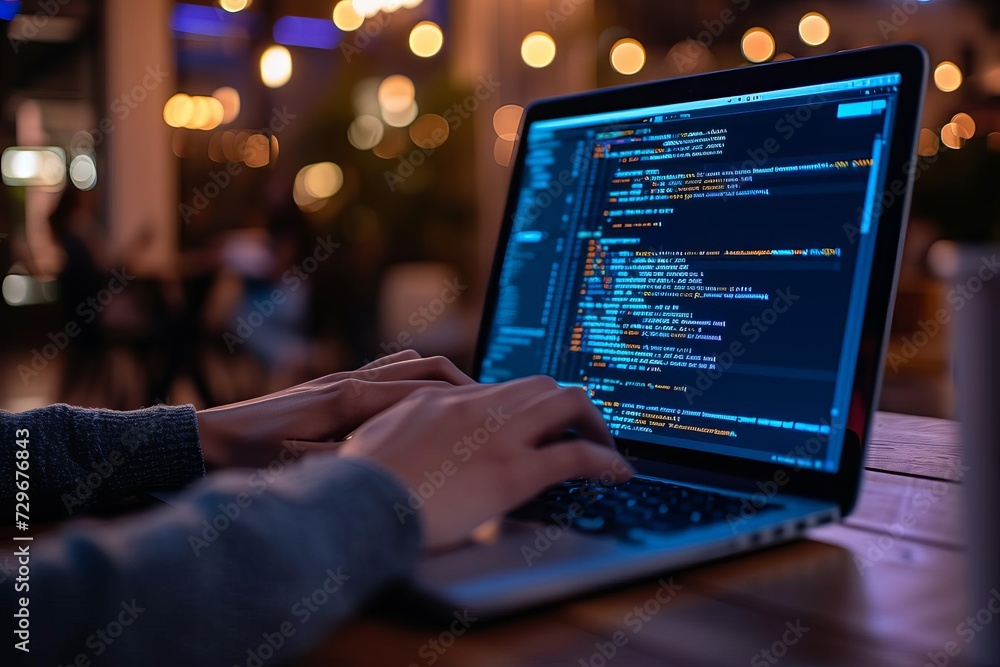 Diligent programmer Coding expertise Laptop focus. software development ...