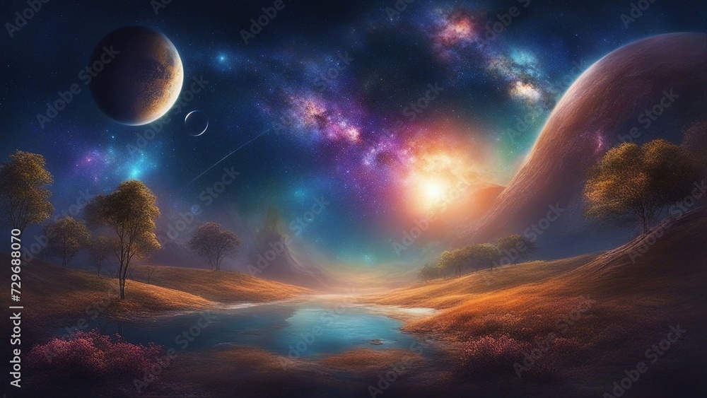 planet in space A space scene with the Earth and the Milky Way galaxy ...