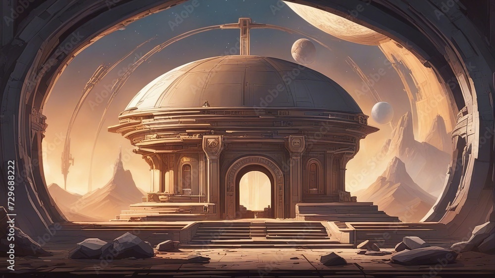 entrance to the temple of heaven A ancient space station with a stone ...