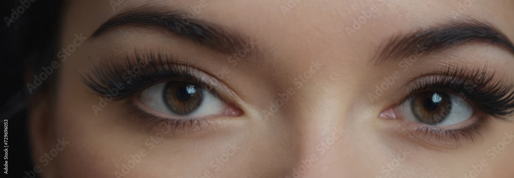 Beautiful female brown eyes with cat eye makeup. Close-up. Smooth skin ...