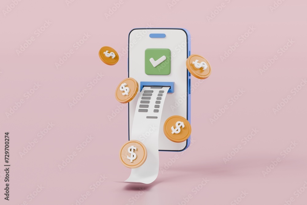 3d minimal pay money with mobile phone banking online payments icon concept. Easy e bill payment ...