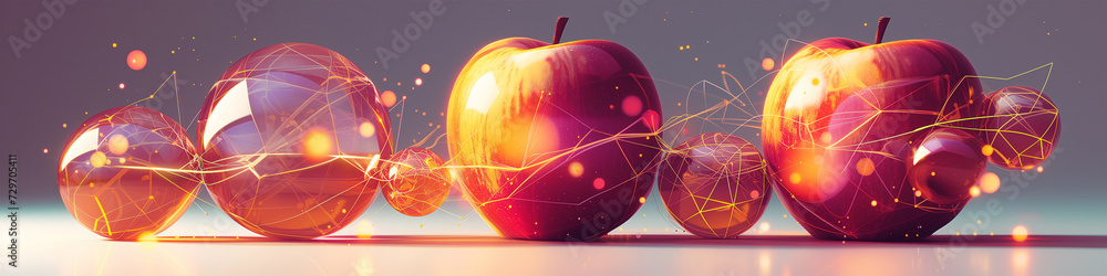 Panoramic header with red apples and geometric solids for the concept ...