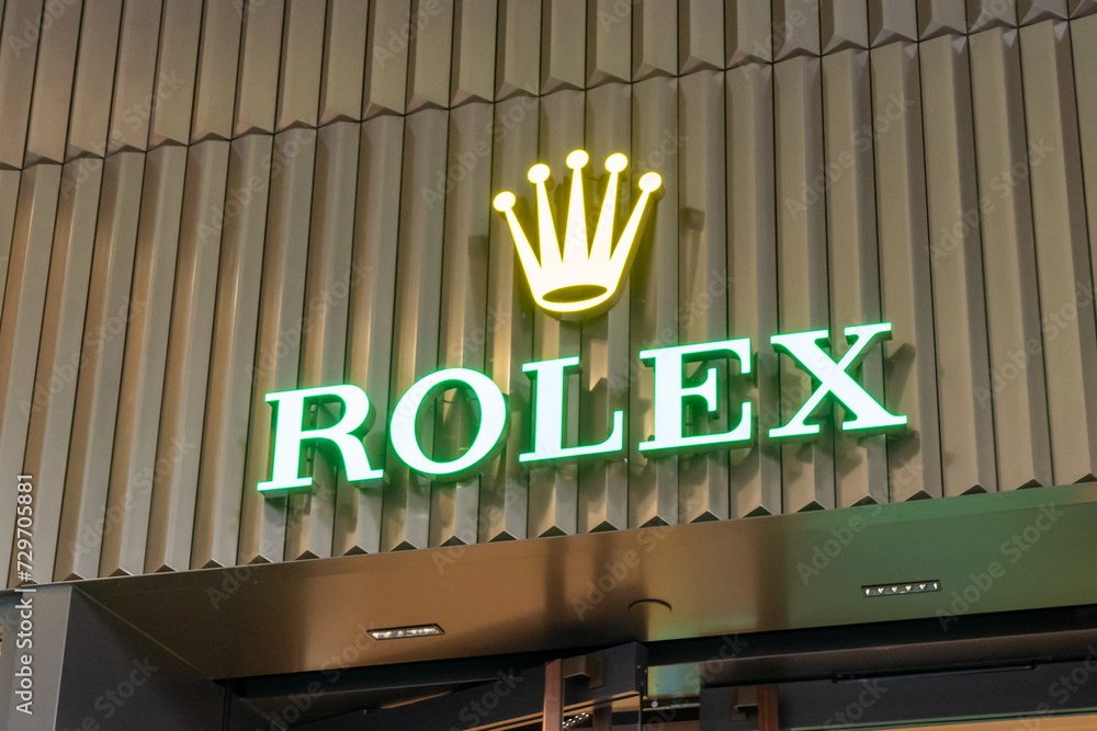 Honolulu, HI, USA - January 14, 2024: Rolex store logo sign close up in ...