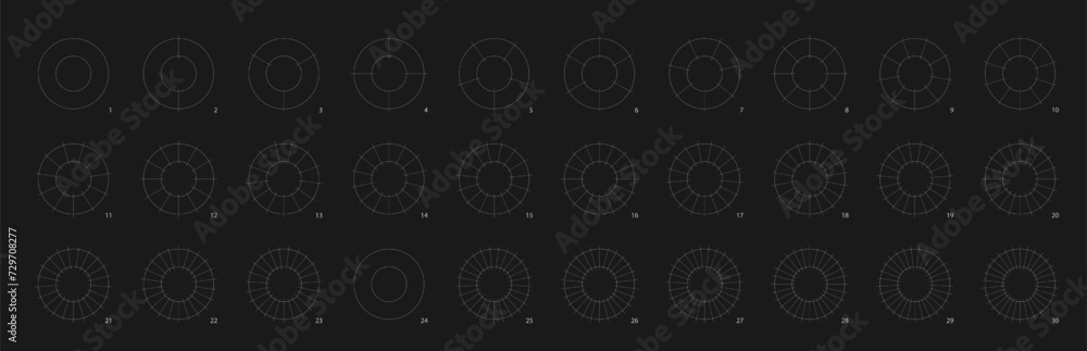 Donut chart diagram on black background. Simple line ring or circle ...