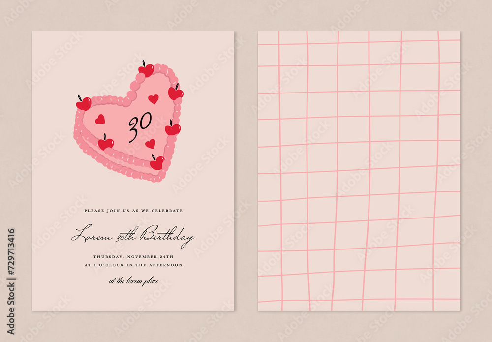 Happy Birthday Invitation with Cake Stock Template | Adobe Stock