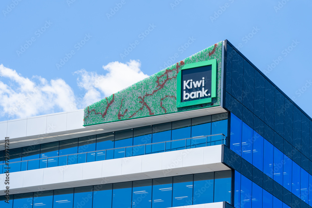 Auckland, New Zealand - January 30, 2024: Kiwibank logo sign on their ...