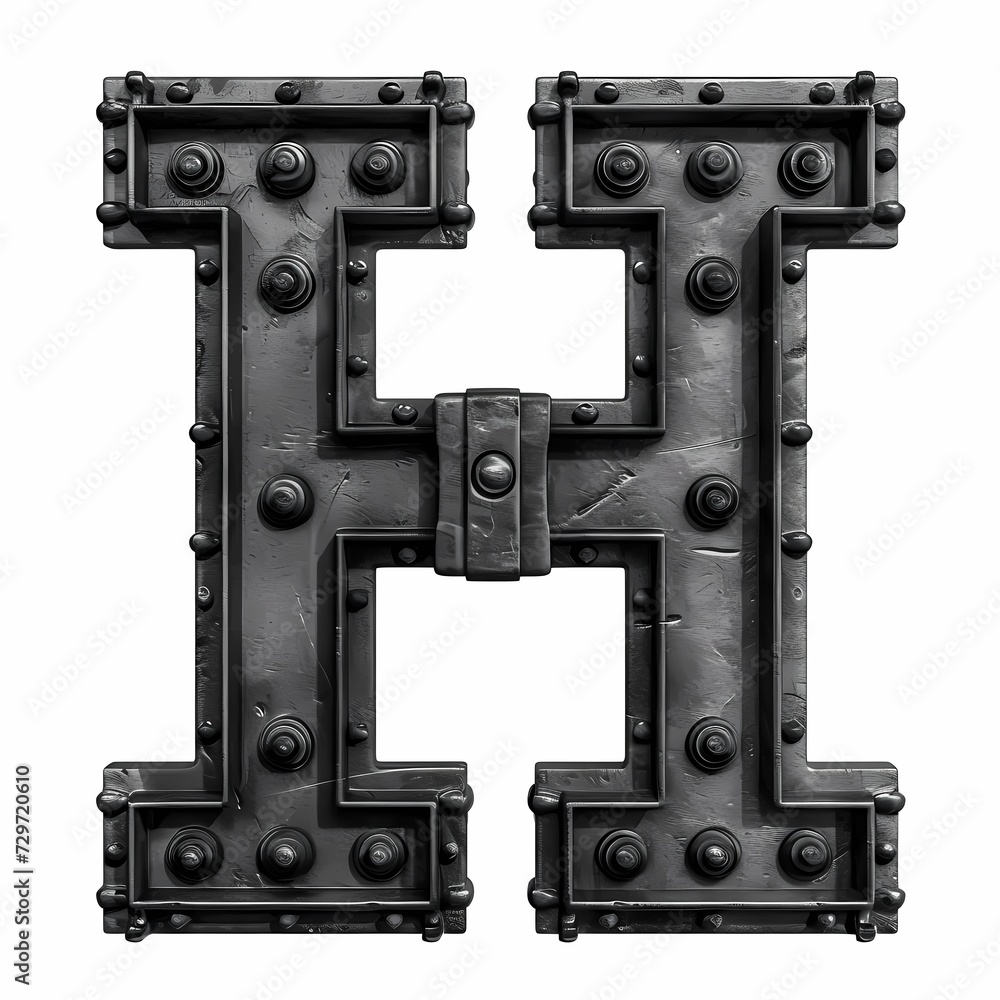 isolated black metal letter H in tech noir style on white background ...