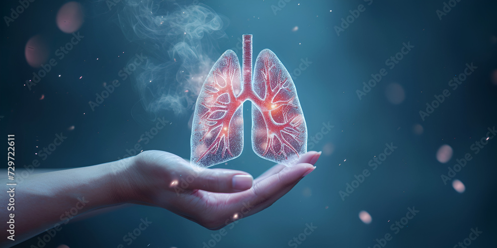 Endoscopy, 3d human lung illustration with smoked iron, metal, gold ...
