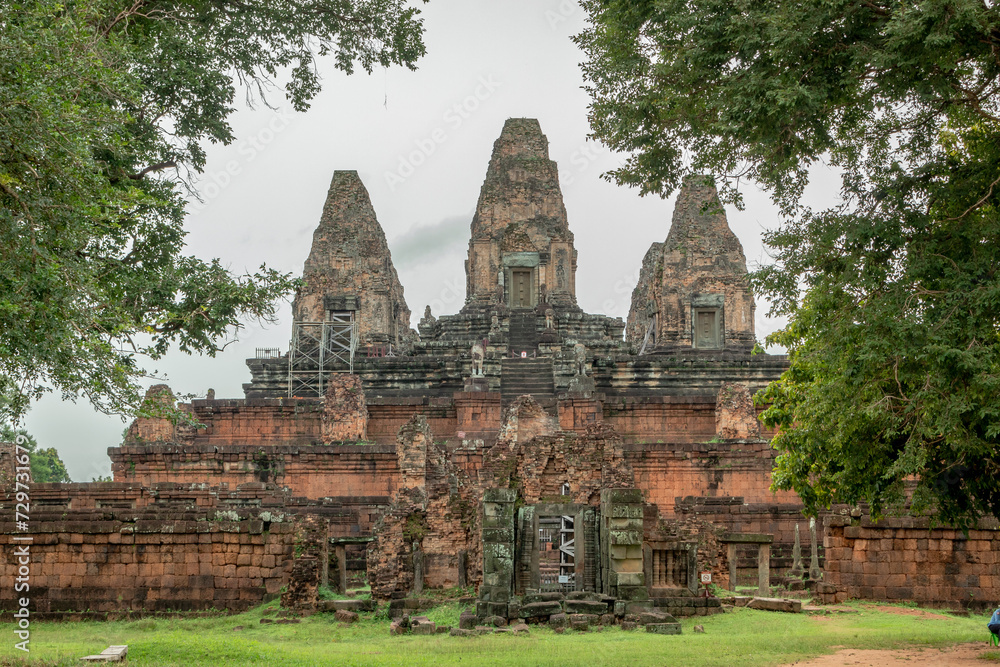 Brick stone building architecture exterior of the Pre Rup Temple ...