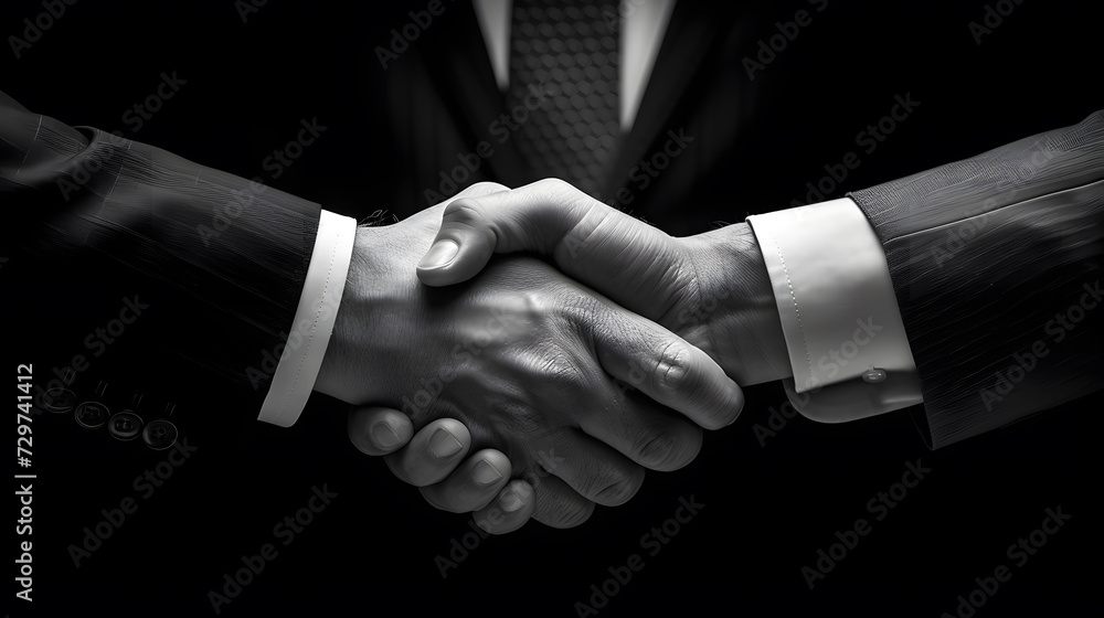 Sealing the Deal,Black and white image of two businessmen shaking hands ...