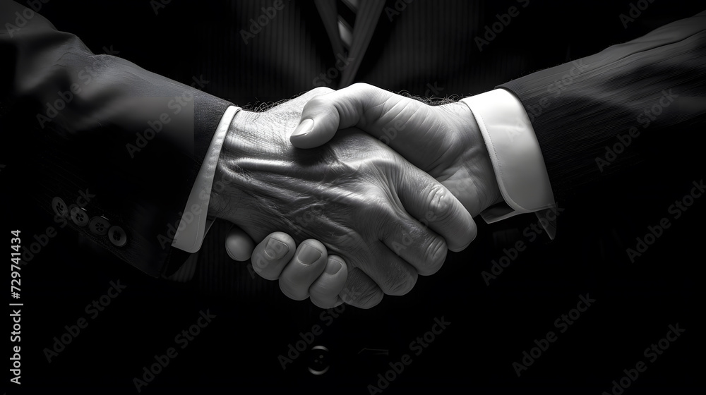 Sealing the Deal,Black and white image of two businessmen shaking hands ...