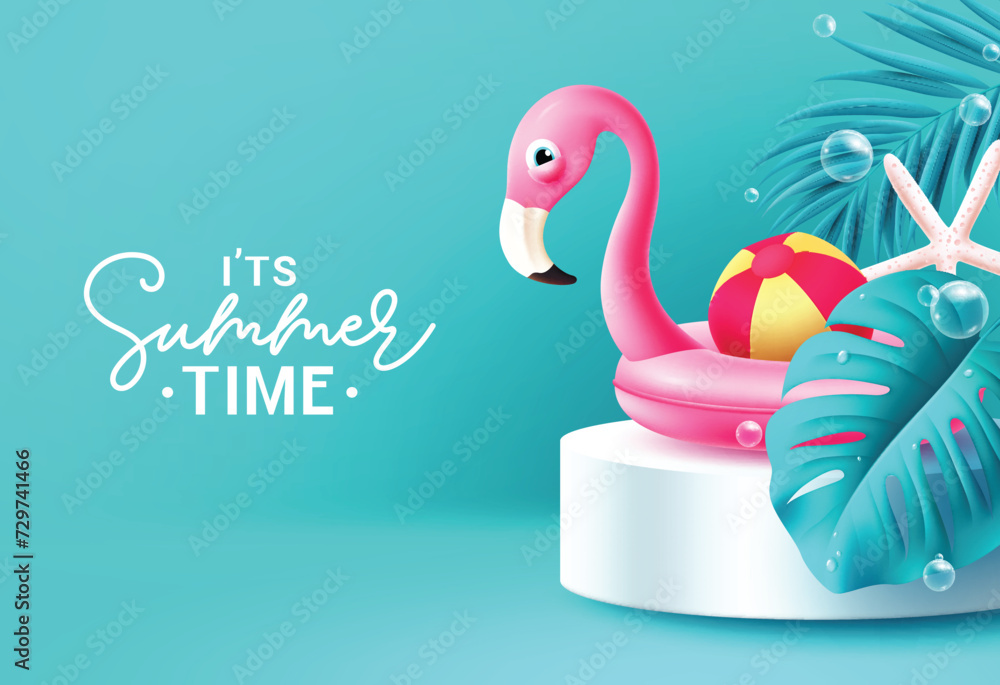 Summer time text vector banner design. It's summer time greeting with ...