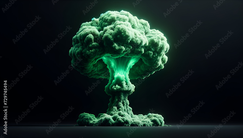 A striking toxic green explosion, captured at the peak of its eruption ...