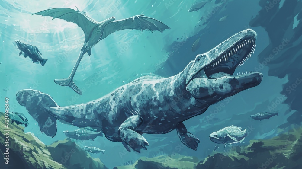 The gentle giant of the sea a mosasaur calmly swimming alongside a ...