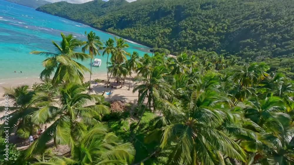 People relaxing in Playa Ermitano beach, Samana Bay in Dominican ...