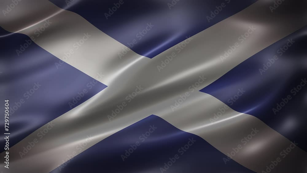 The Flag of Scotland, the Saltire, font view, full frame, sleek, glossy ...