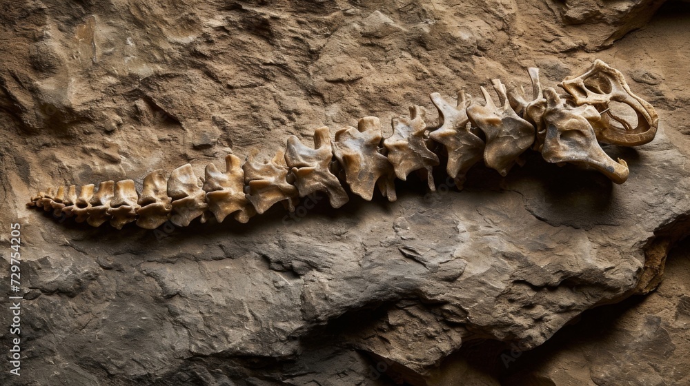 A fossilized ankylosaurus tail with a bony club at the end supporting ...