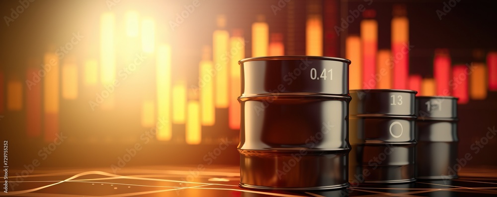 Barrels on he background of stock market, price per barrel oil sale ...