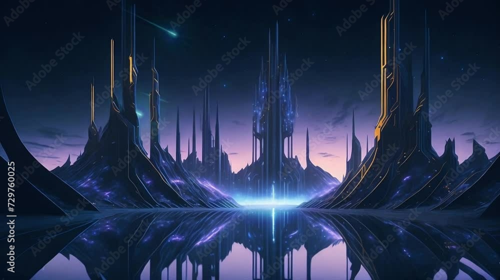 A scene of an advanced power generator area on a fictional planet ...