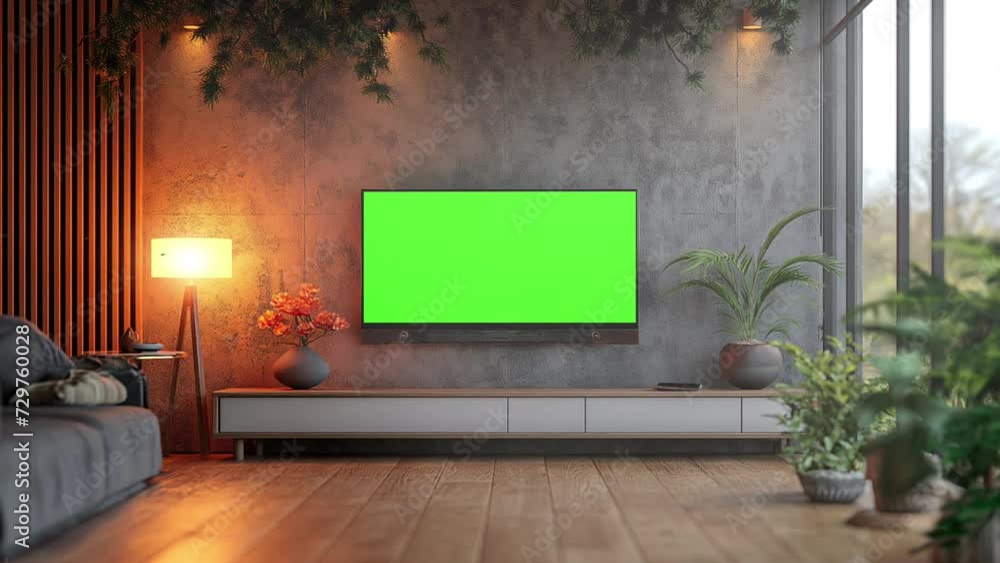 Zoom out and in of television with green screen close up. Chroma key on ...