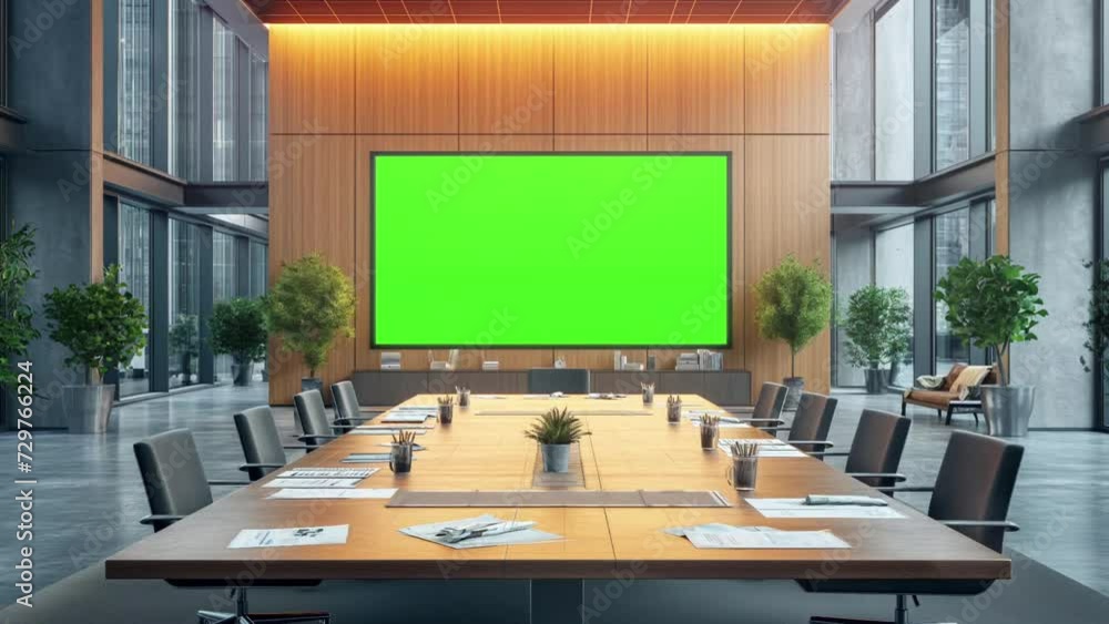 Vidéo Stock Modern Meeting Room with Big chroma key green screen TV ...