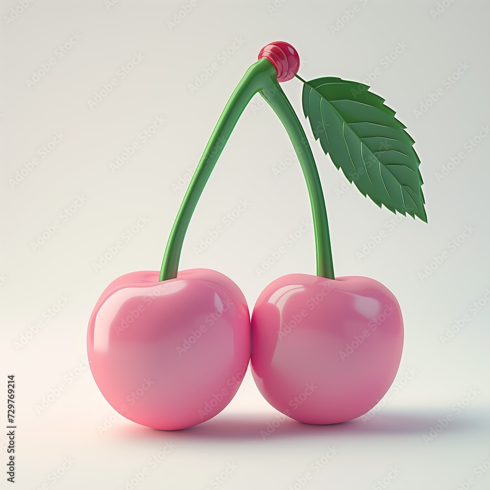 two cherries green stem leaf top hot pink fetish cherry trees one ...