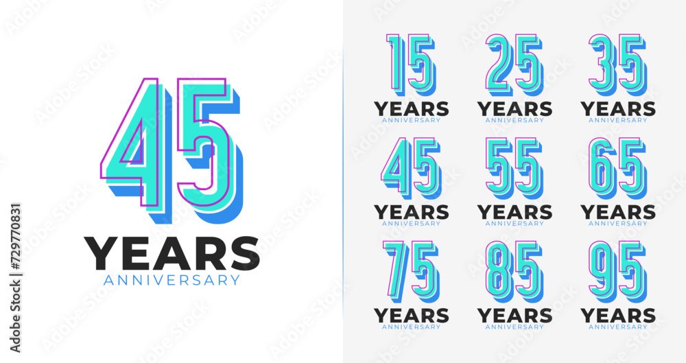 Set of creative anniversary logo. Number symbol with fun and 3d concept ...
