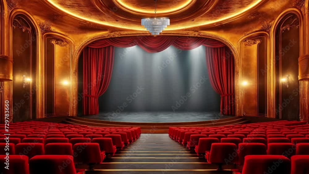 Vidéo Stock Luxury theater indoor with realistic red rows of seats and ...
