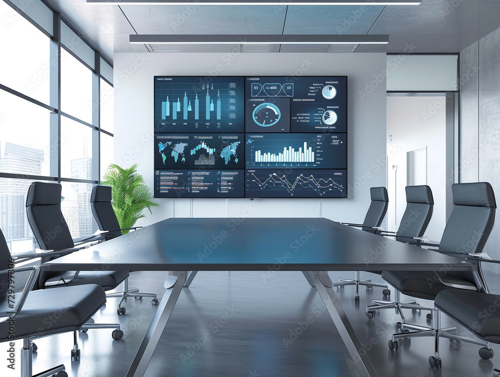 Envision a high-level corporate meeting room where the future of the ...