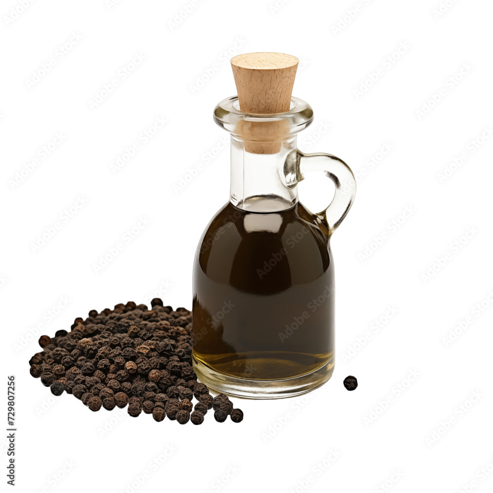 fresh raw organic black pepper oil in glass bowl png isolated on white ...