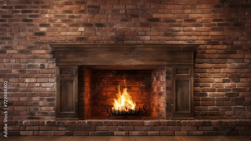 background of brick wall and fireplace in vacant set. seamless looping ...
