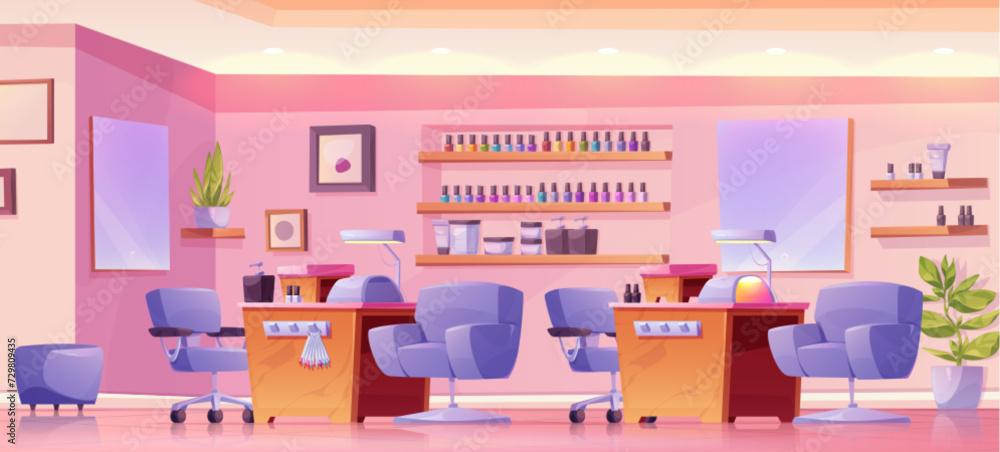 Nail studio or beauty salon with manicure service. Cartoon vector ...