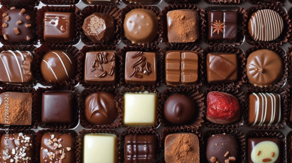 a close up of a box of chocolates with different types of candies and ...