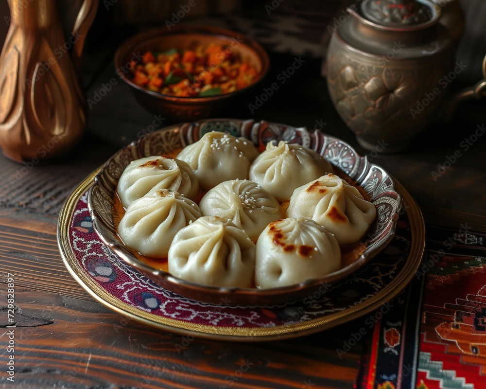 Hinkali. Traditional Georgian dish in a beautiful still life. Photo for ...
