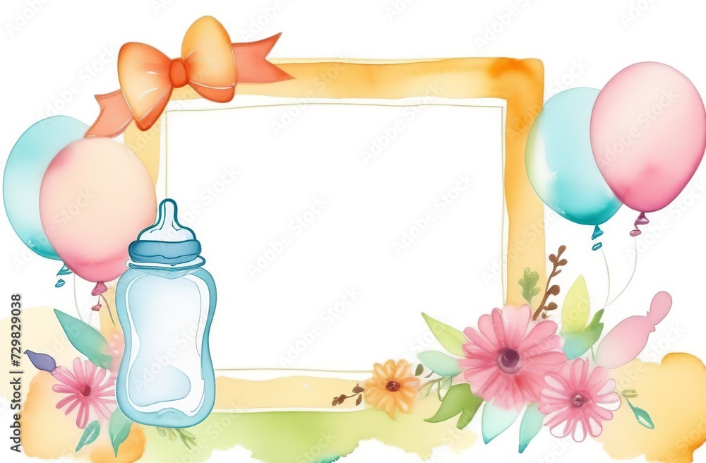 Baby born frame with draw flowers, bow, baby bottle and booties ...