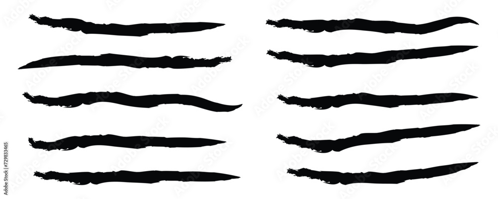 Lines hand drawn paint brush stroke. Vector set isolated on white ...