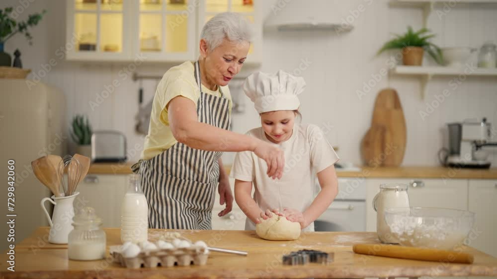Granny teaching granddaughter to cook. Family senior grandmother child ...