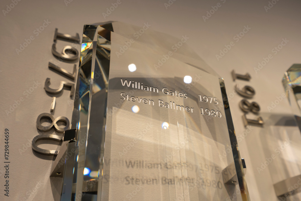 Redmond, WA, USA - Jan 13, 2024: The names of Bill Gates and Steve ...