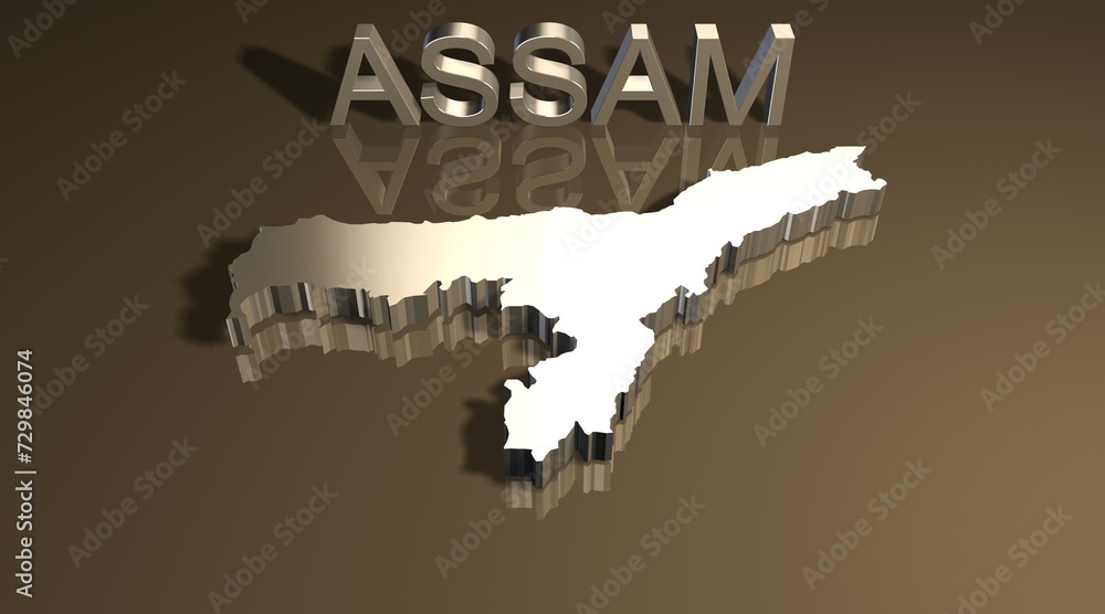 Poster Map of Assam in 3D Golden Theme – Wall Art | UkPosters