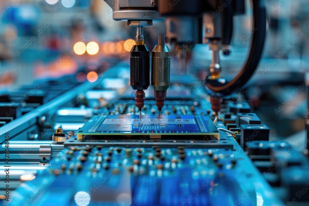 Robotic manufacturing of semiconductors and computer chips from silicon wafers. Modern ...