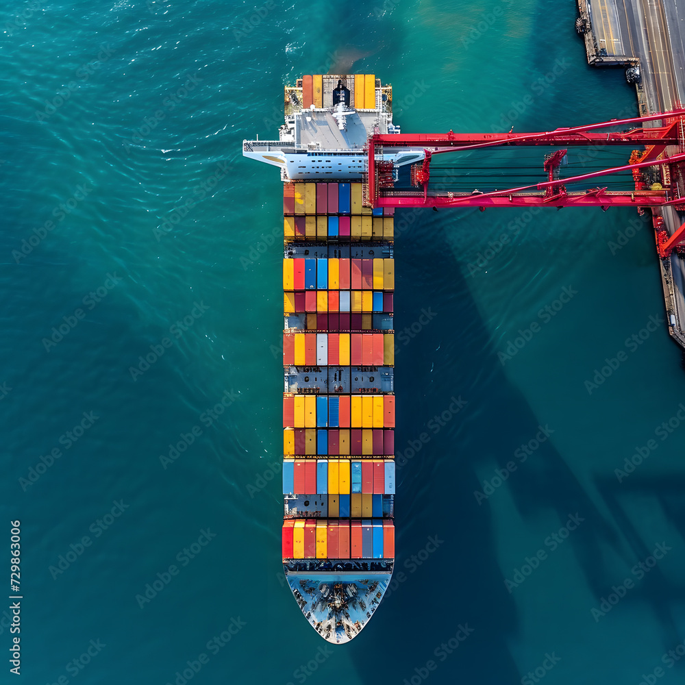 Large container cargo ship is loading goods at a commercial port ...
