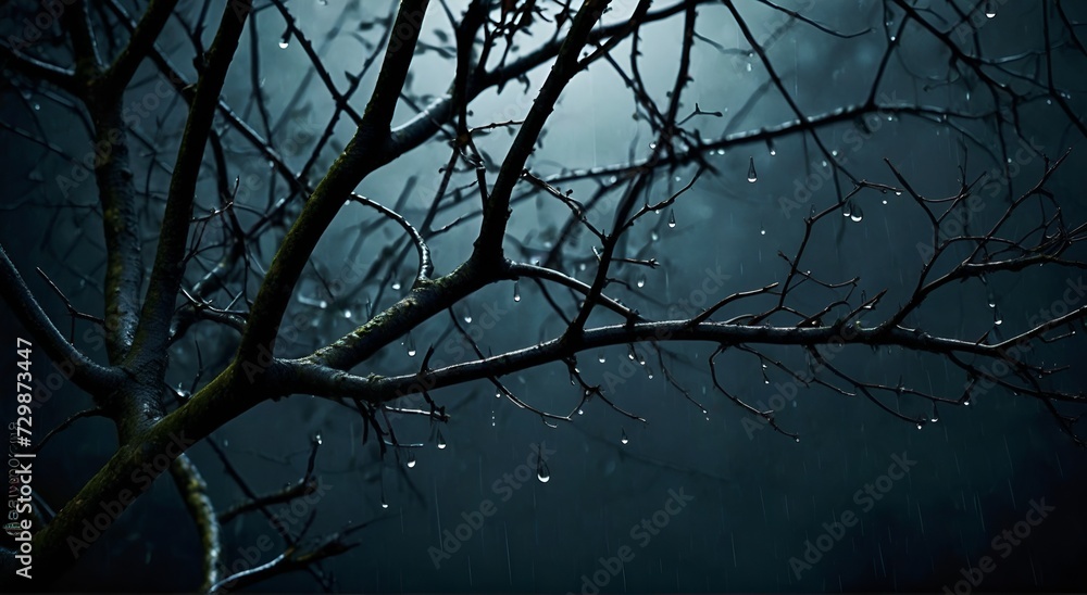 dead and dry trees after rain in the middle of the dark forest. Stock Photo | Adobe Stock
