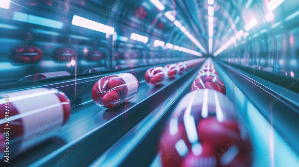 Tablets and capsules production process. Big Pharma illustration ...